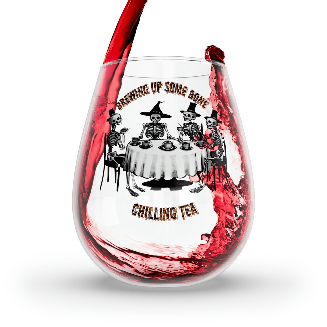 Skeleton Tea Party Wine Glass, Halloween Wine Glass, Skeleton Wine ...