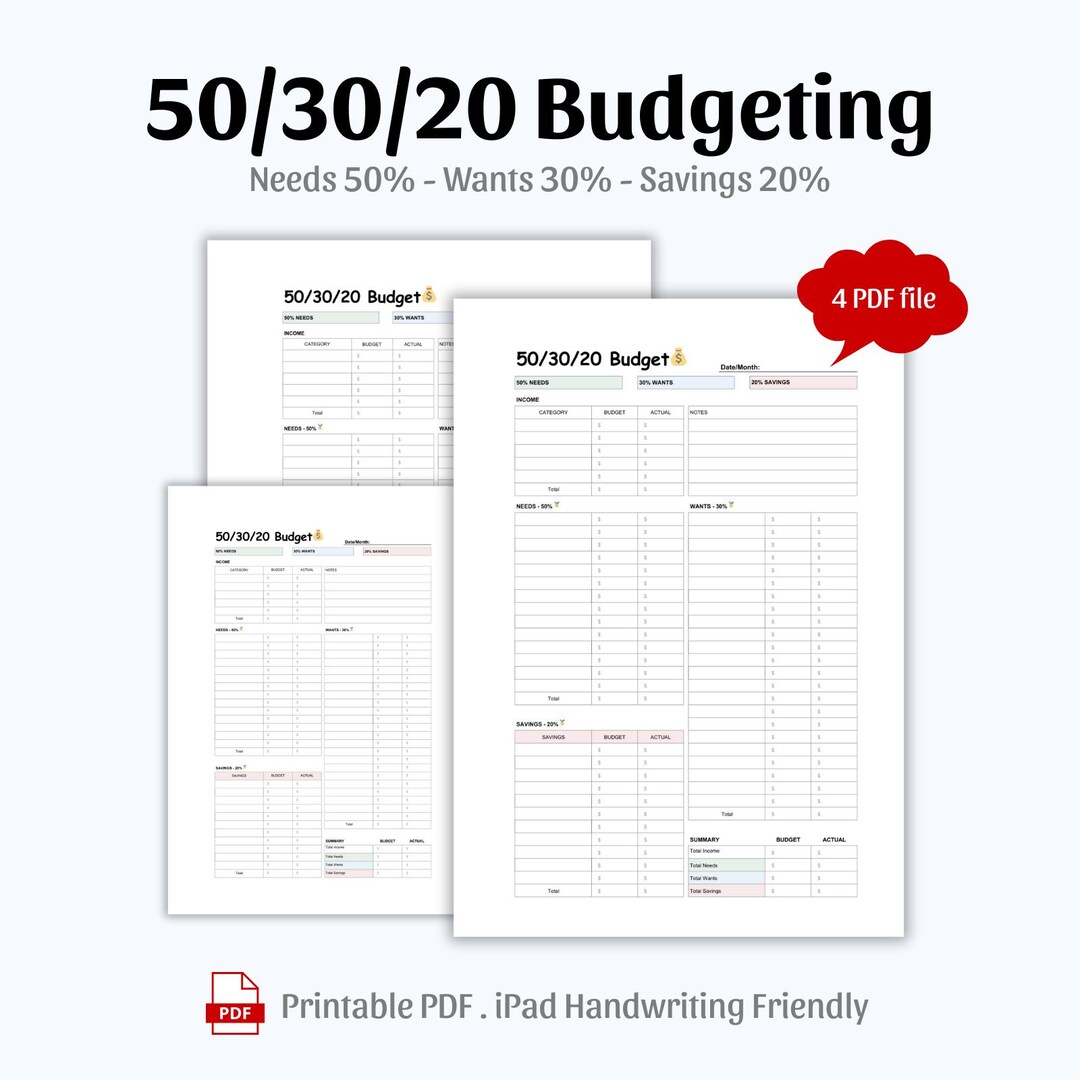 50/30/20 Budget Planner (printable A4/A5/US Letter + iPad Handwriting ...