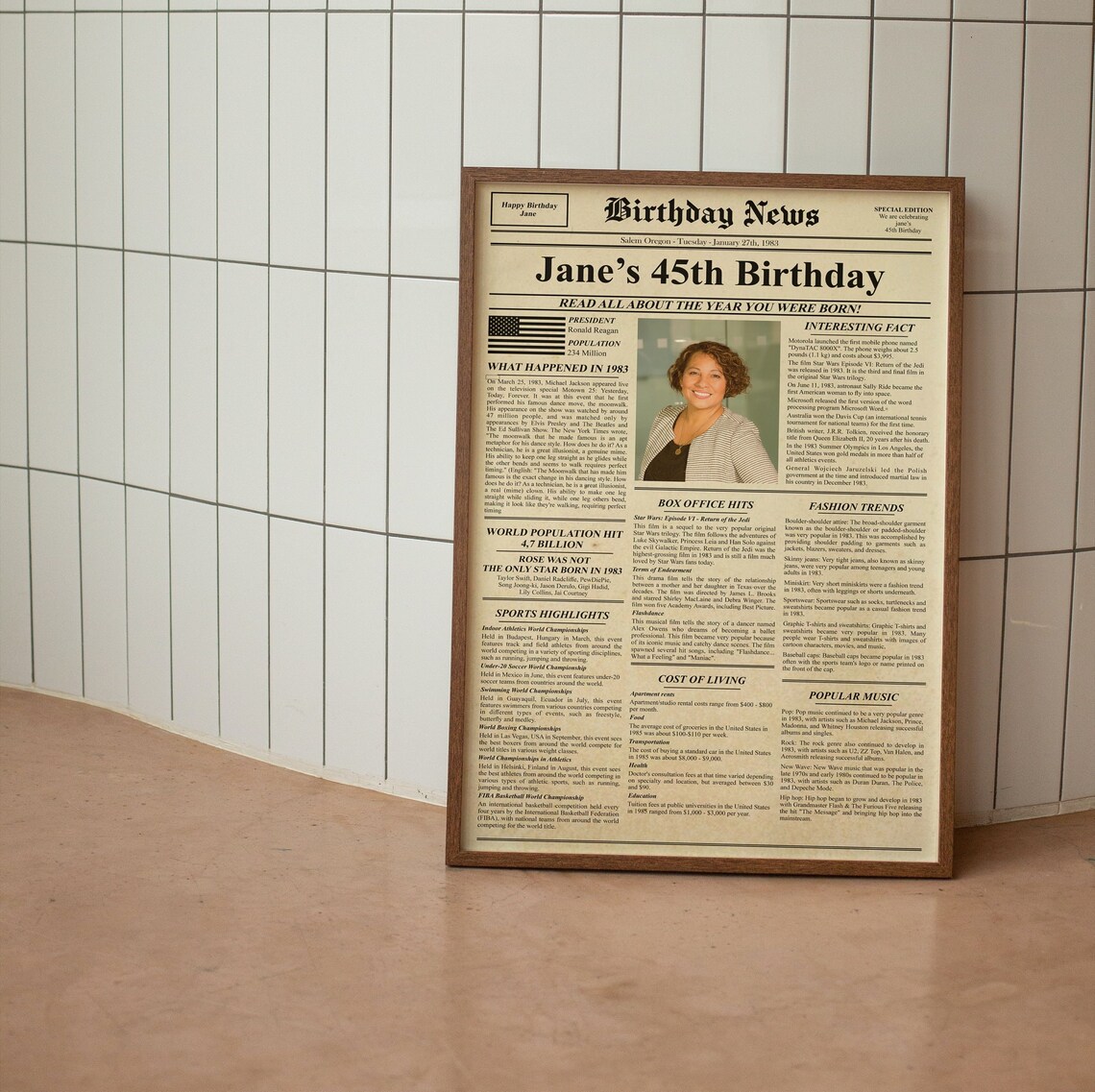 45th Birthday Newspaper Poster, Custom 45th Birthday Gift for Parents ...