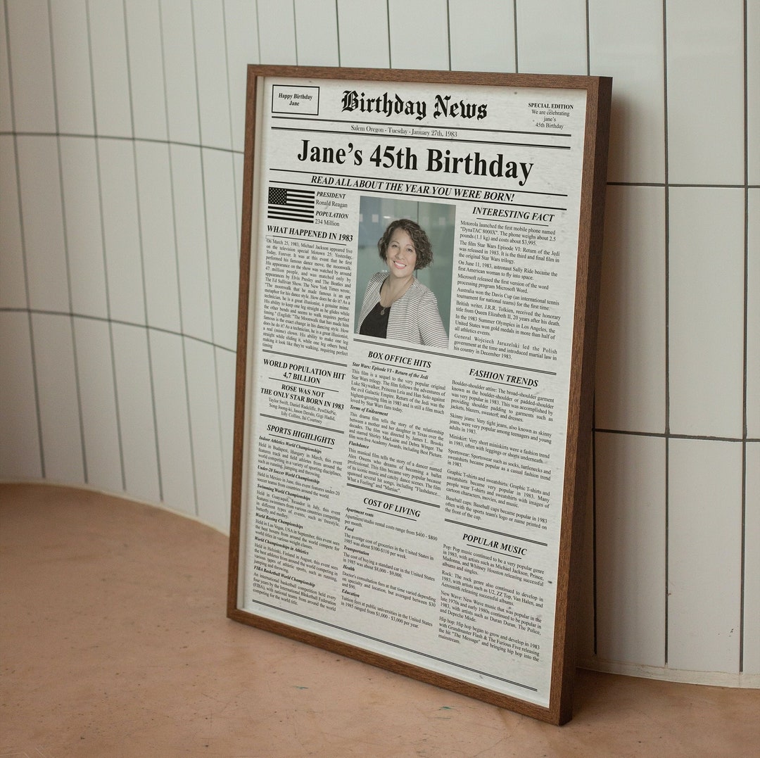 45th Birthday Newspaper Poster, Custom 45th Birthday Gift for Parents ...