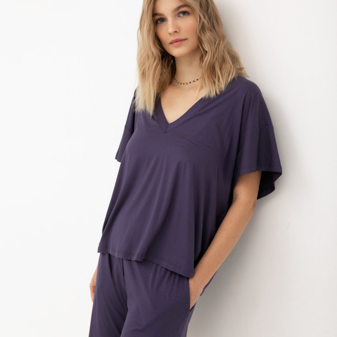 Bamboo Relaxed Sleep Set, Women Sleepwear Bamboo Pajamas Ladies ...
