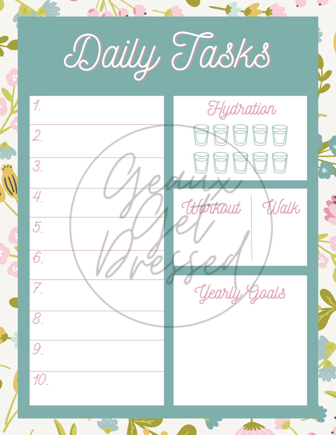 Daily Task List- Floral Background - Etsy