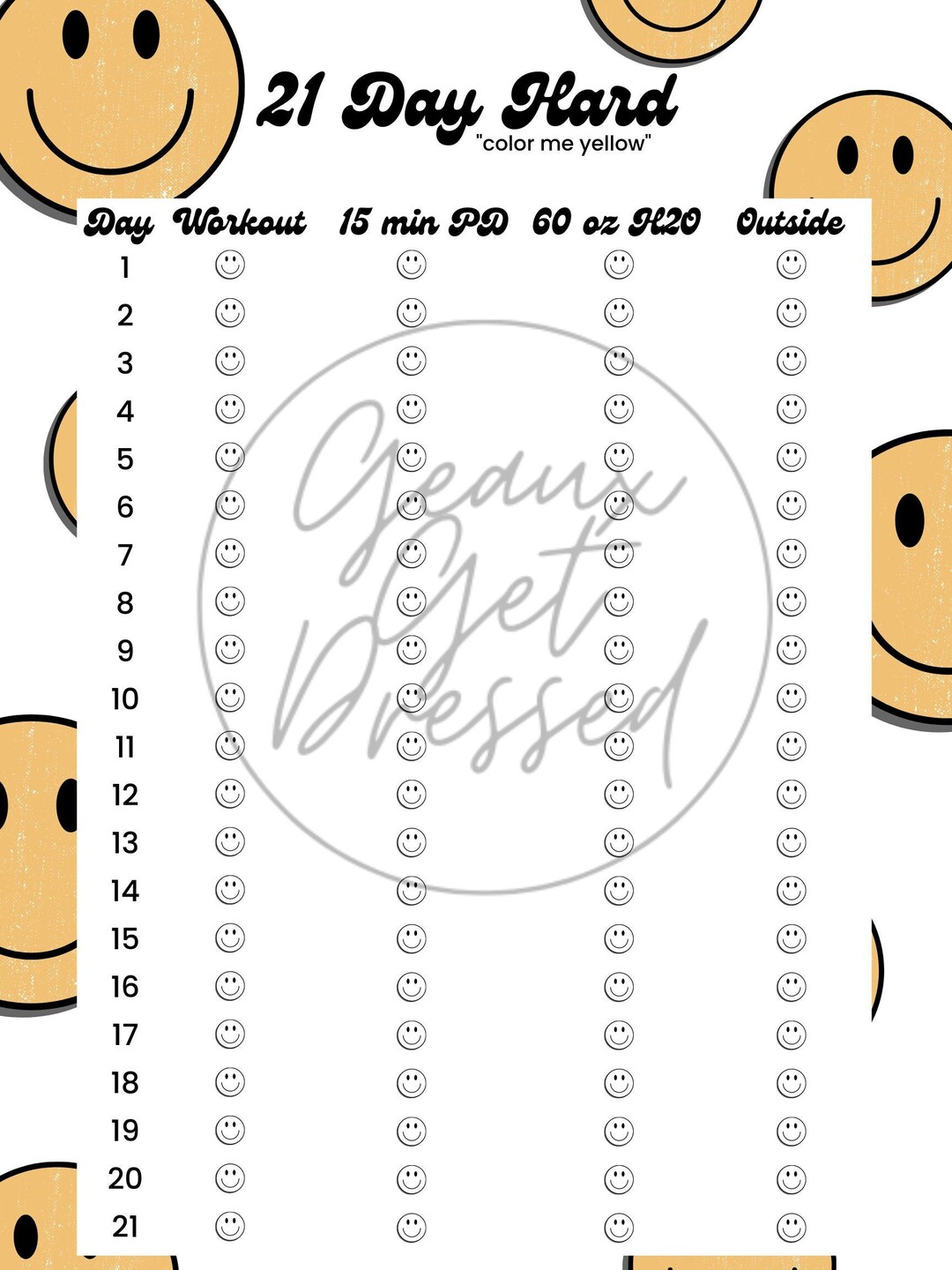 21 Day Hard Fitness Challenge Printable Document - Etsy