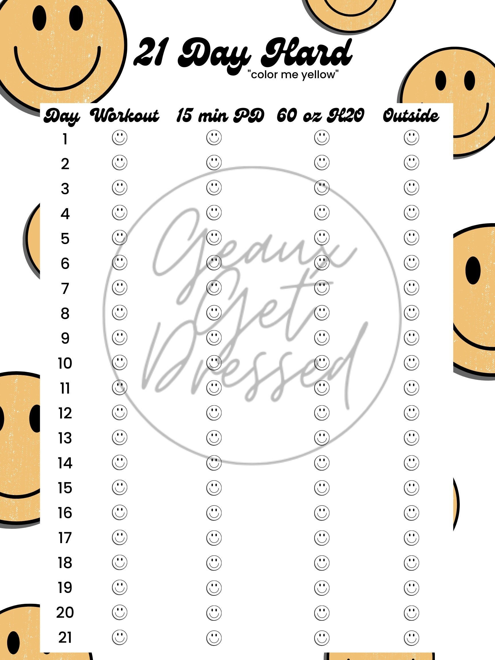 21 Day Hard Fitness Challenge Printable Document - Etsy