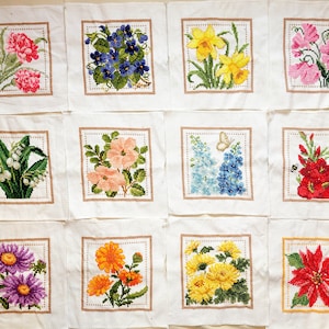 Handmade Completed Finished Cross Stitch Twelve Months Flower Series 12 ...