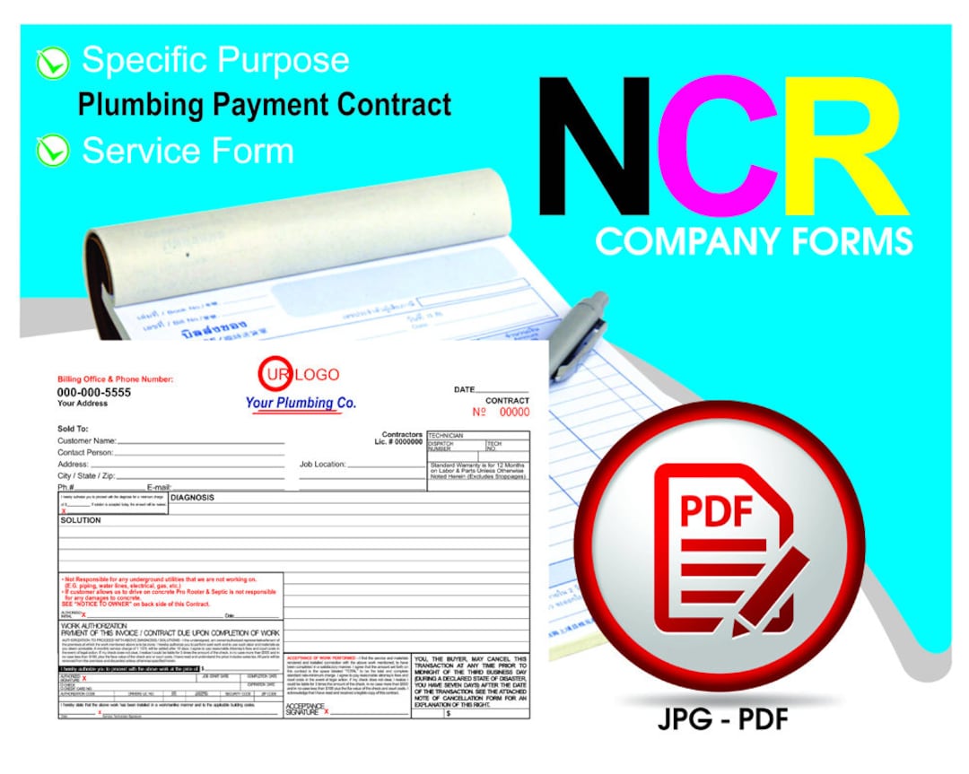 Printable Plumbing Contract Form Jpg Pdf Digital Download Custom NCR ...