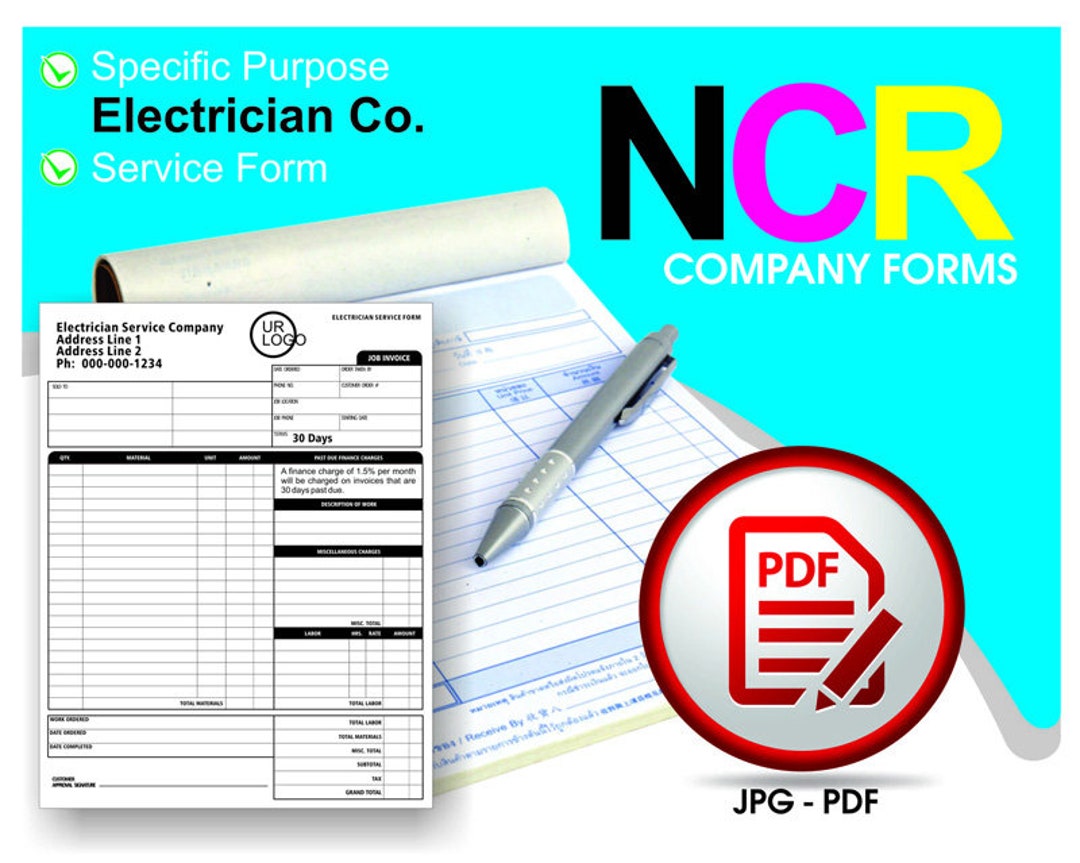 Printable Electrician Service Form: Custom Business Estimator (JPG, PDF ...