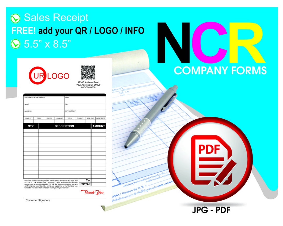 Printable Sales Receipt Jpg Pdf Digital Download Custom NCR Small ...