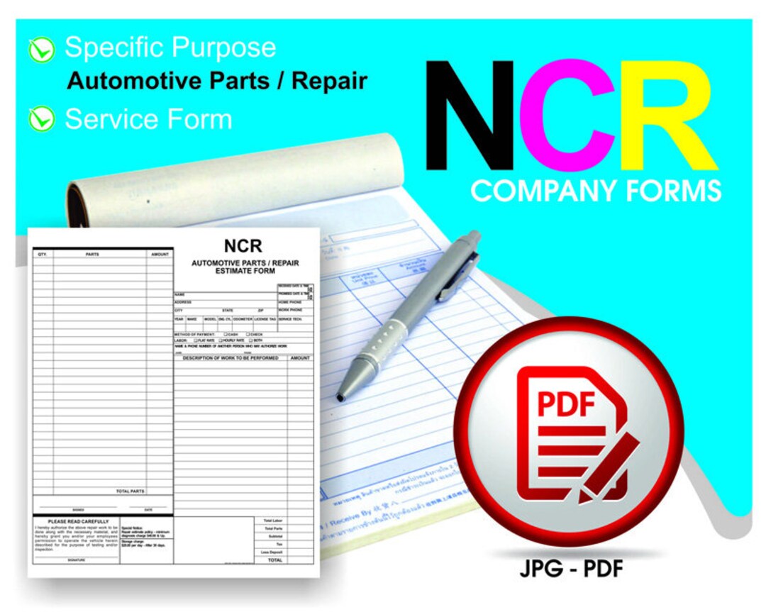 Printable Parts Repair Form Estimate. Jpg Pdf Digital Download Custom ...