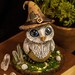 Magical White Owl With Wizard Hat, Decorative Figure With Wooden Base ...
