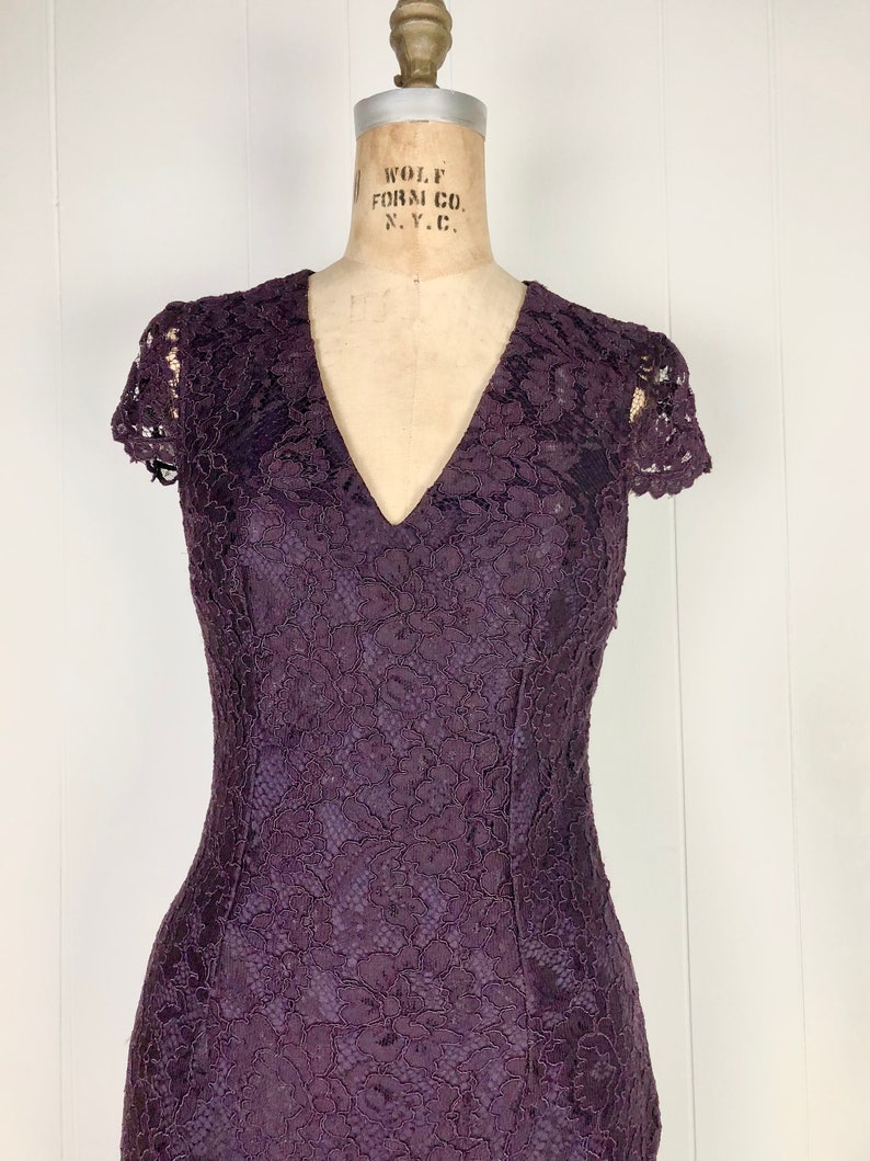 Plum Lace Evening Gown Short Sleeve Dress Size 2 - Etsy