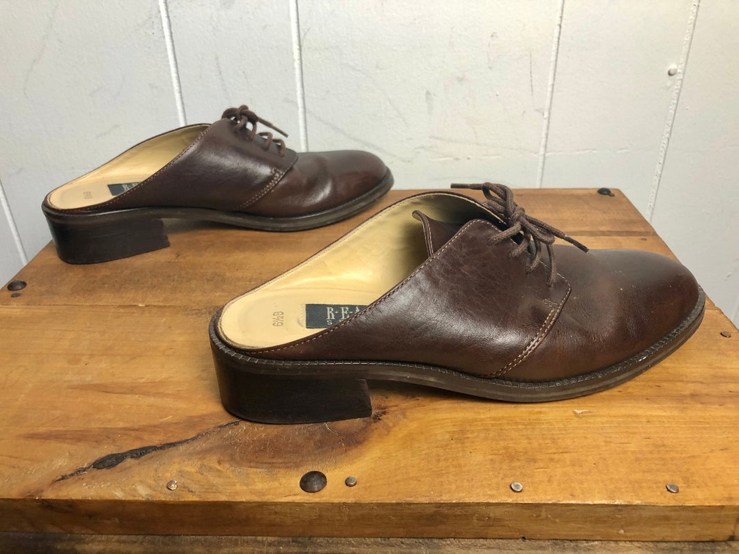 Vintage Brown Leather Clogs With Laces Size US Women's 6.5 B - Etsy