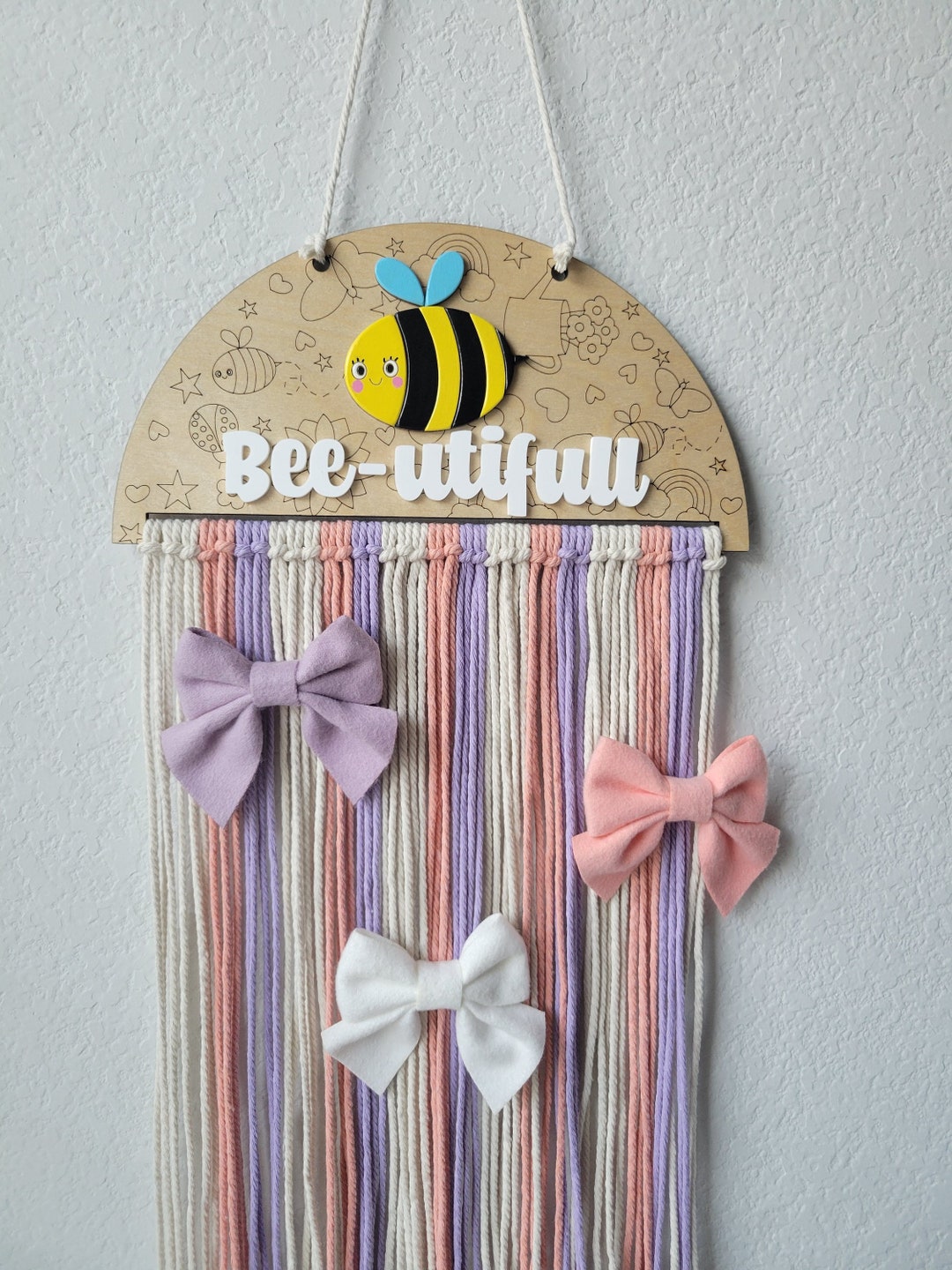Bee Bow Holder, Macramé Bow Holder, Baby Girl Nursery, Nursery Boho ...