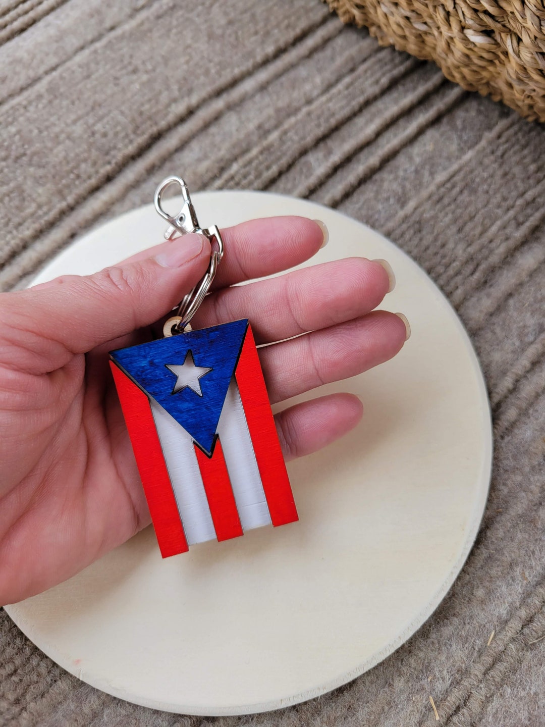 Puerto Rican Flag Keychain, Wooden Keychain Flag, Puerto Rico, Acrylic ...