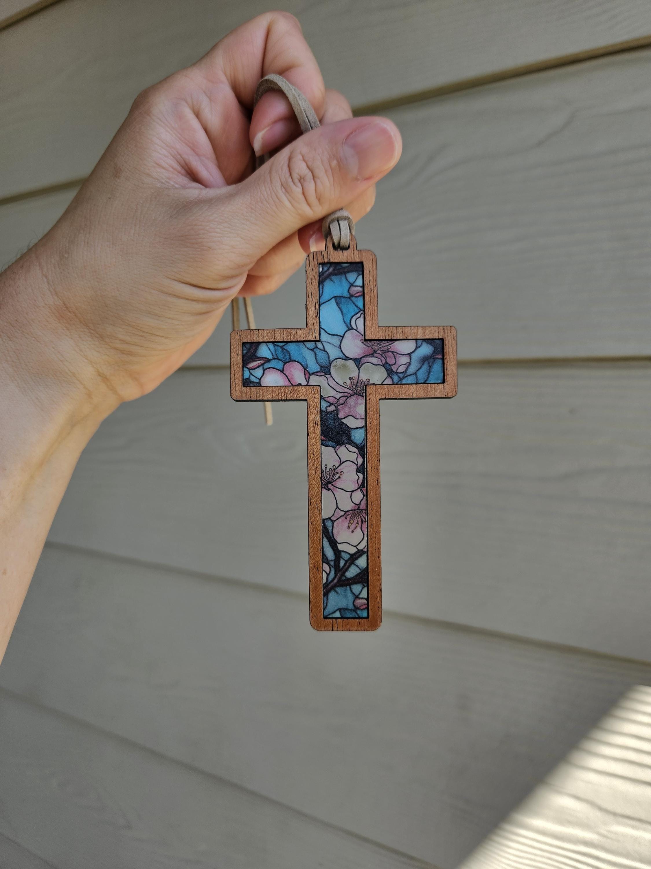 Stained Glass Cross, Rear View Mirror Ornament, Car Ornament, Car Charm ...