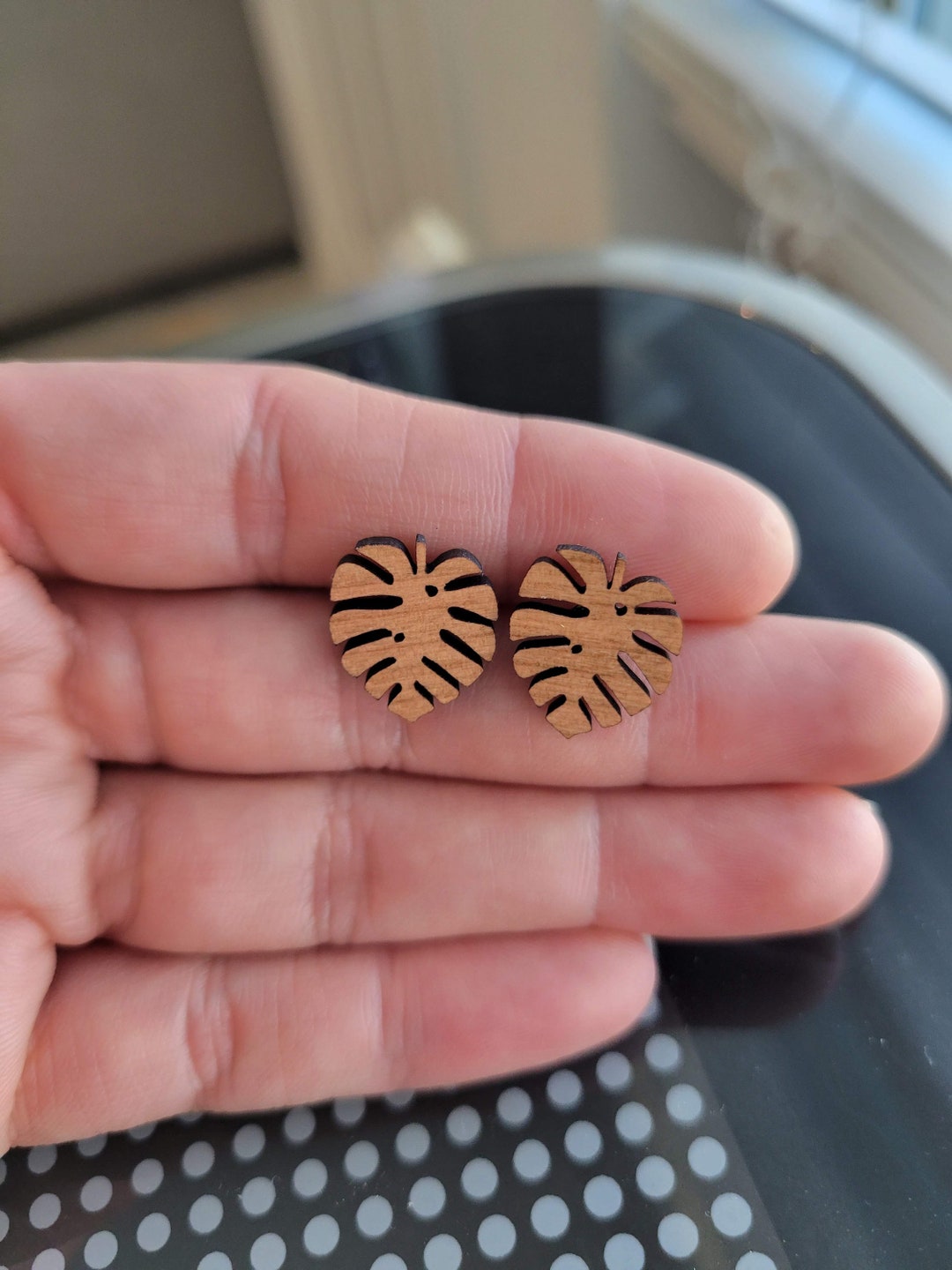 Wooden Monstera Leaf Stud Earrings, Tropical Plant Jewelry - Etsy