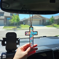 Gold Cross With Flowers Car Rear View Mirror Charm, Car Accessory ...