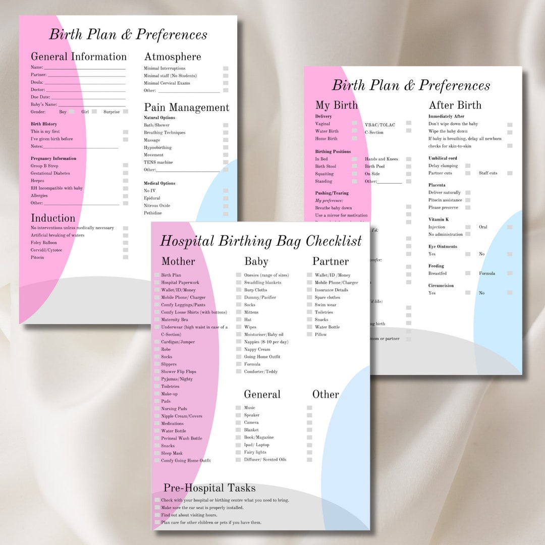 Mom-to-be Birthing Bundle: Birth Plan & Hospital Bag Checklist Stress ...
