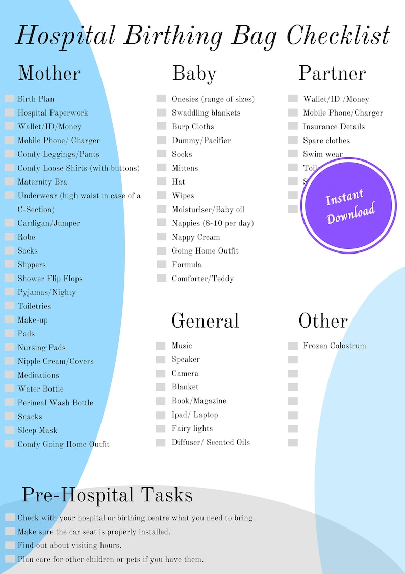 Hospital Birthing Bag Checklist: Must-haves for a Stress-free Delivery ...
