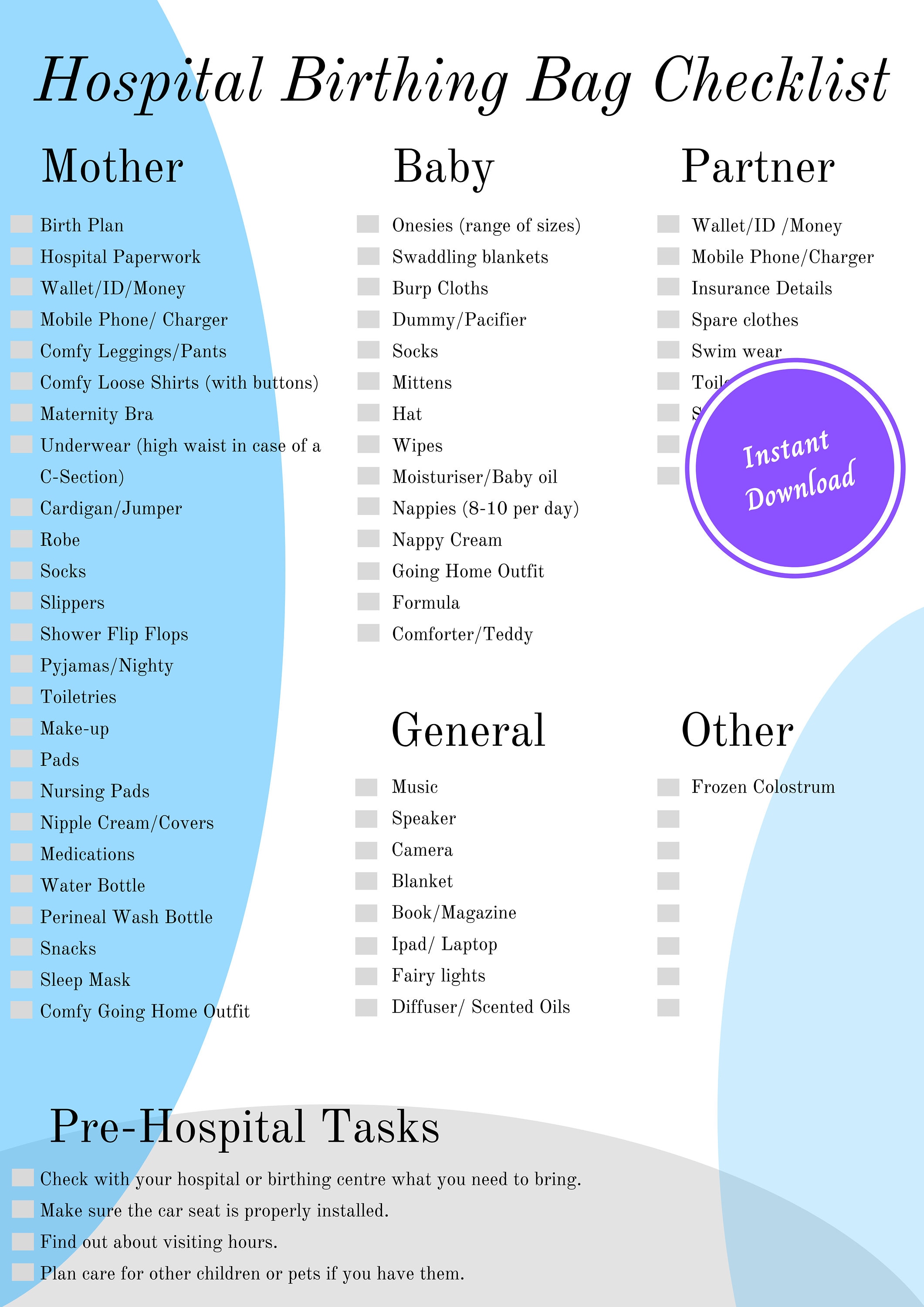 Hospital Birthing Bag Checklist: Must-haves for a Stress-free Delivery ...