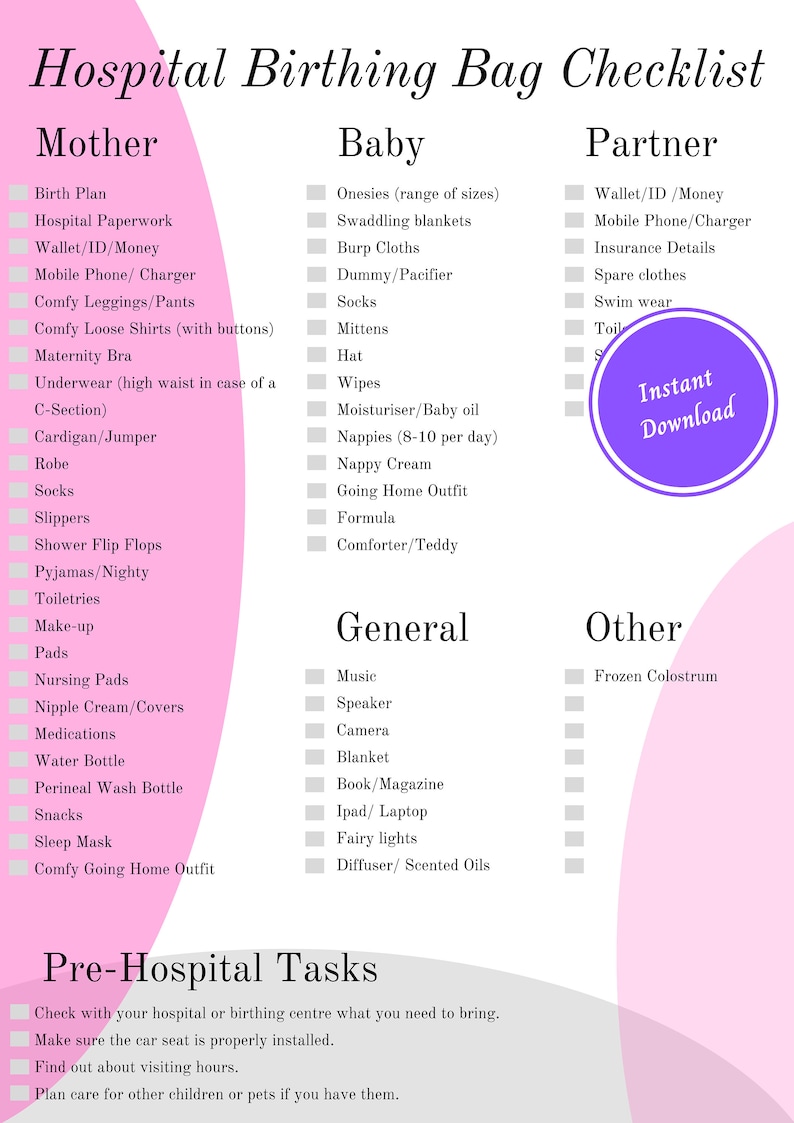 Hospital Birthing Bag Checklist: Must-haves for a Stress-free Delivery ...