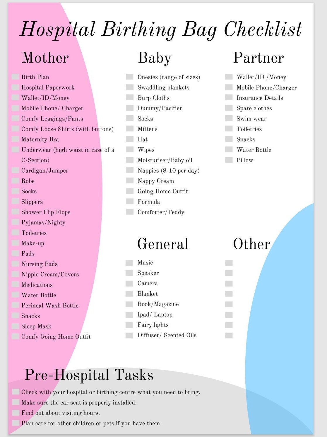 Complete Hospital Birthing Bag Checklist: Must-haves for a - Etsy UK