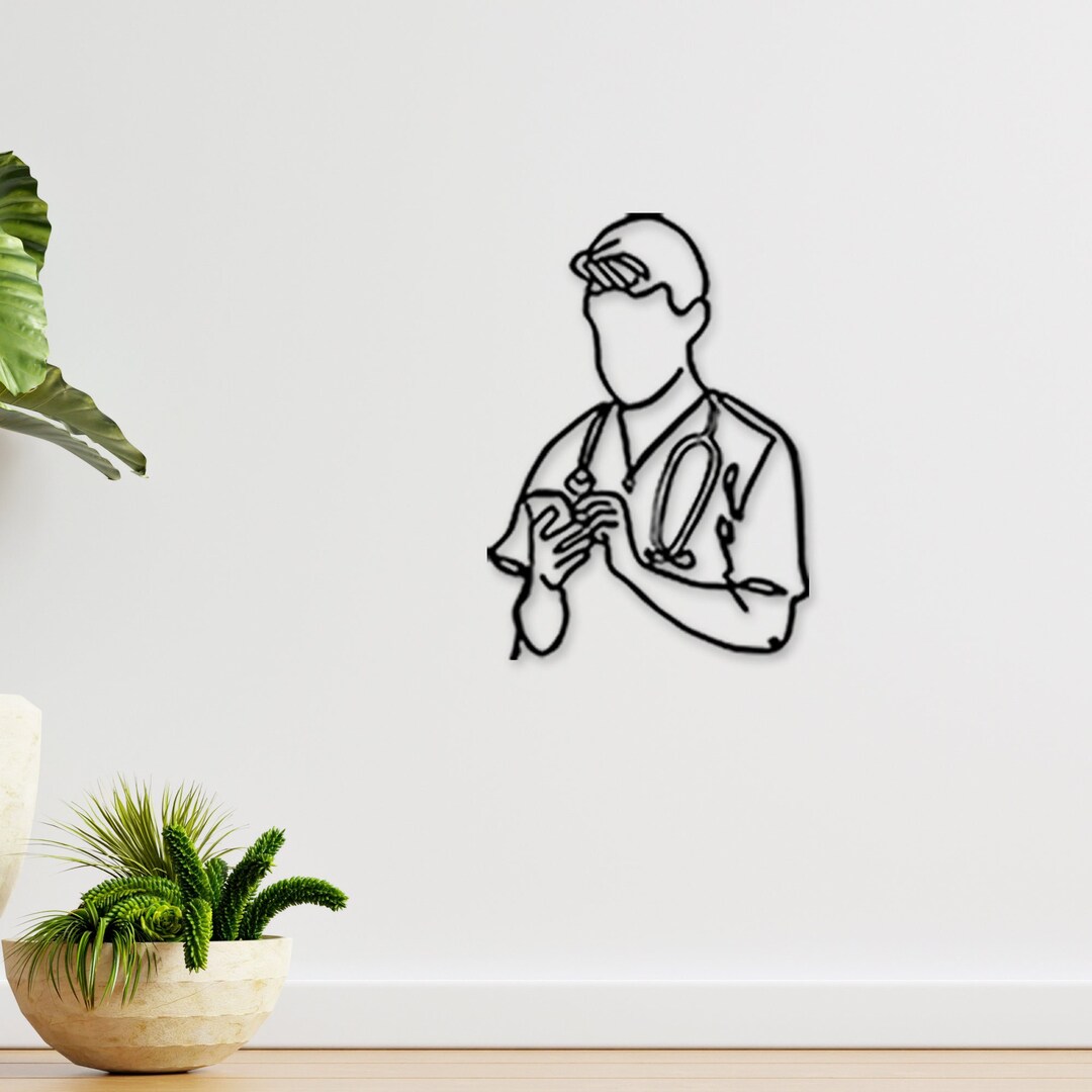 Doctor Metal Wall Decor, Minimalist Line Art, Home Wall Art, Hangable ...