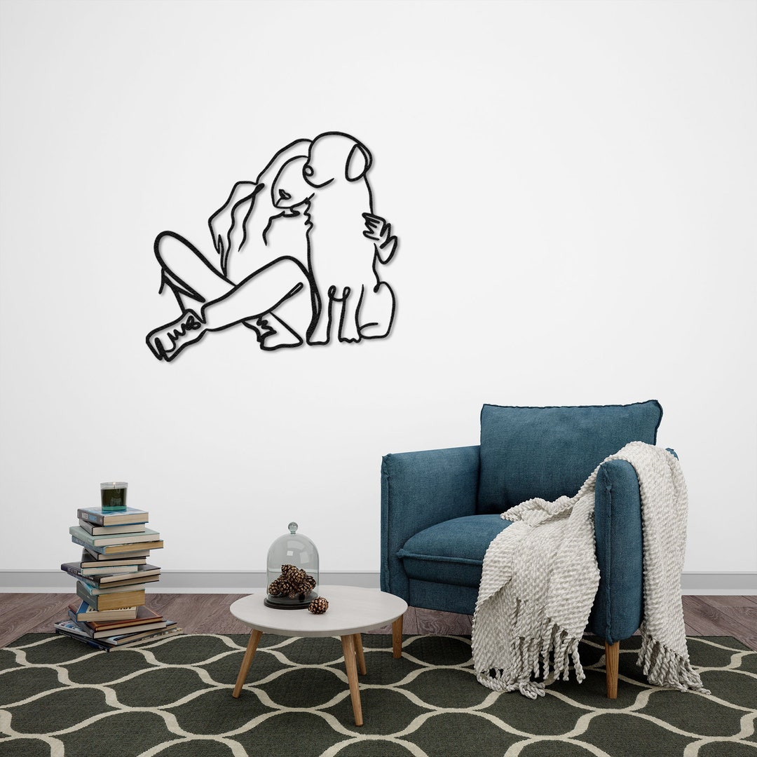 Metal Wall Decor, Metal Women and Dog Decor, Minimalist Line Art, Home ...