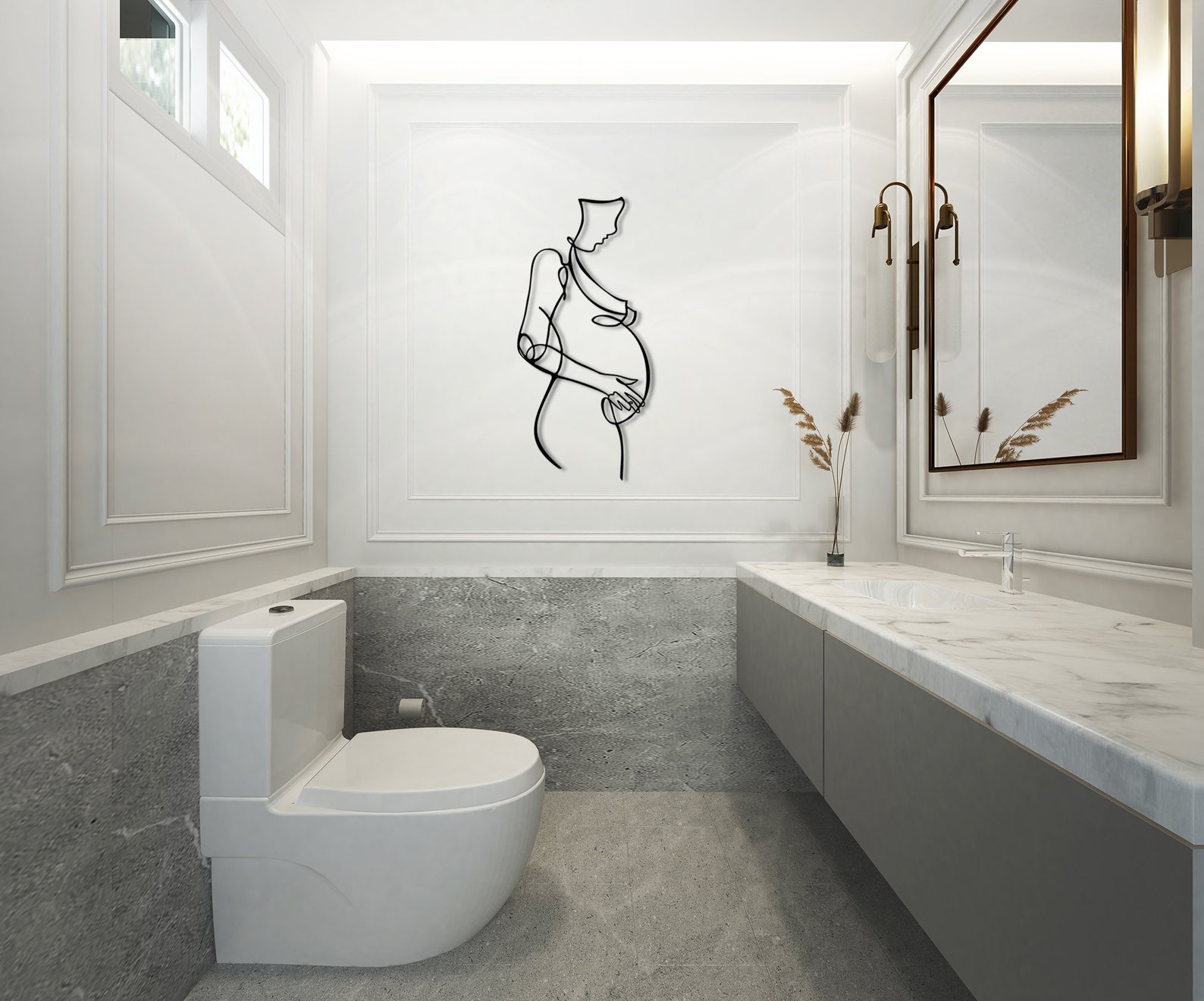 Metal Pregnant Woman Decor, Minimalist Line Art, Pregnant Decor, Metal ...