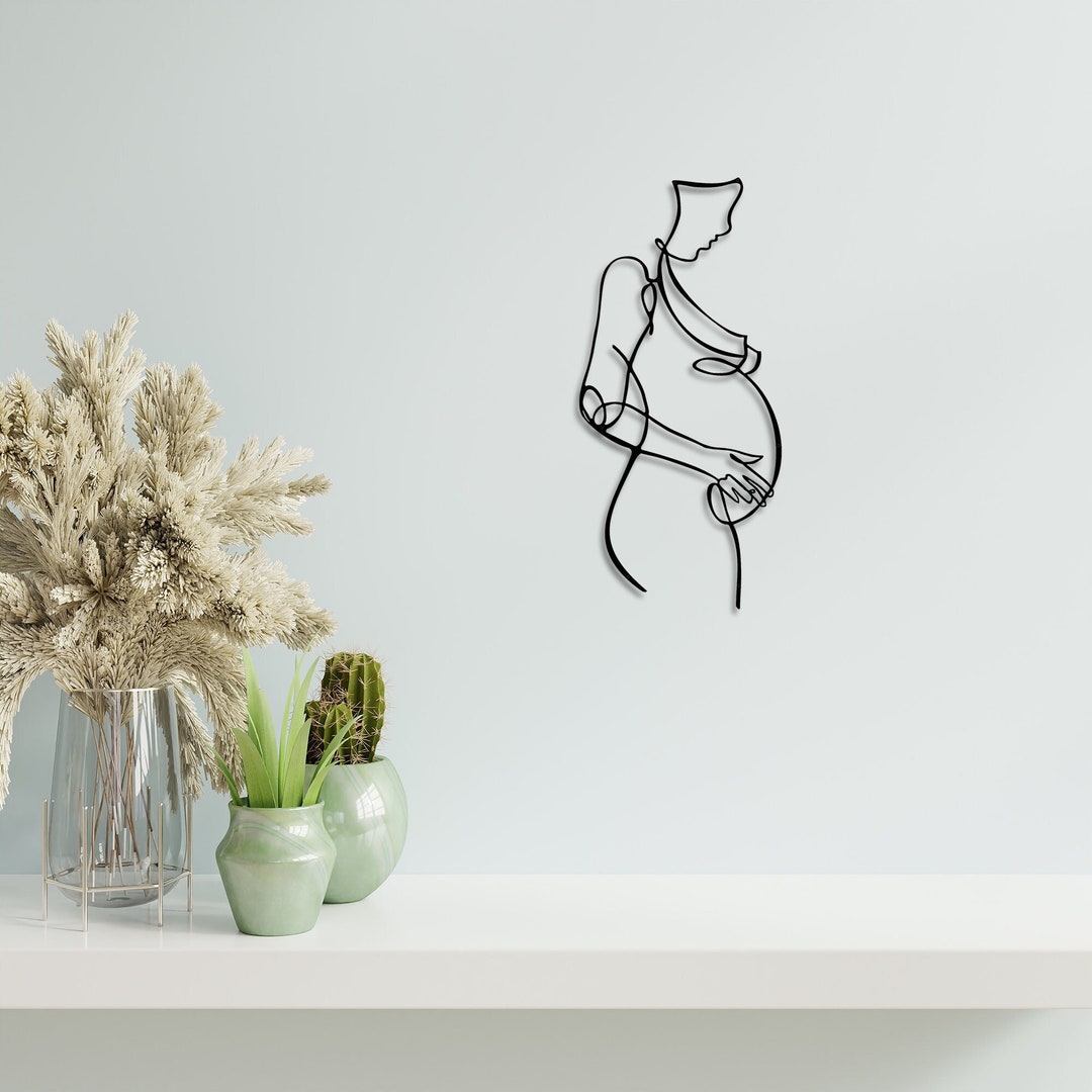Metal Pregnant Woman Decor, Minimalist Line Art, Pregnant Decor, Metal ...