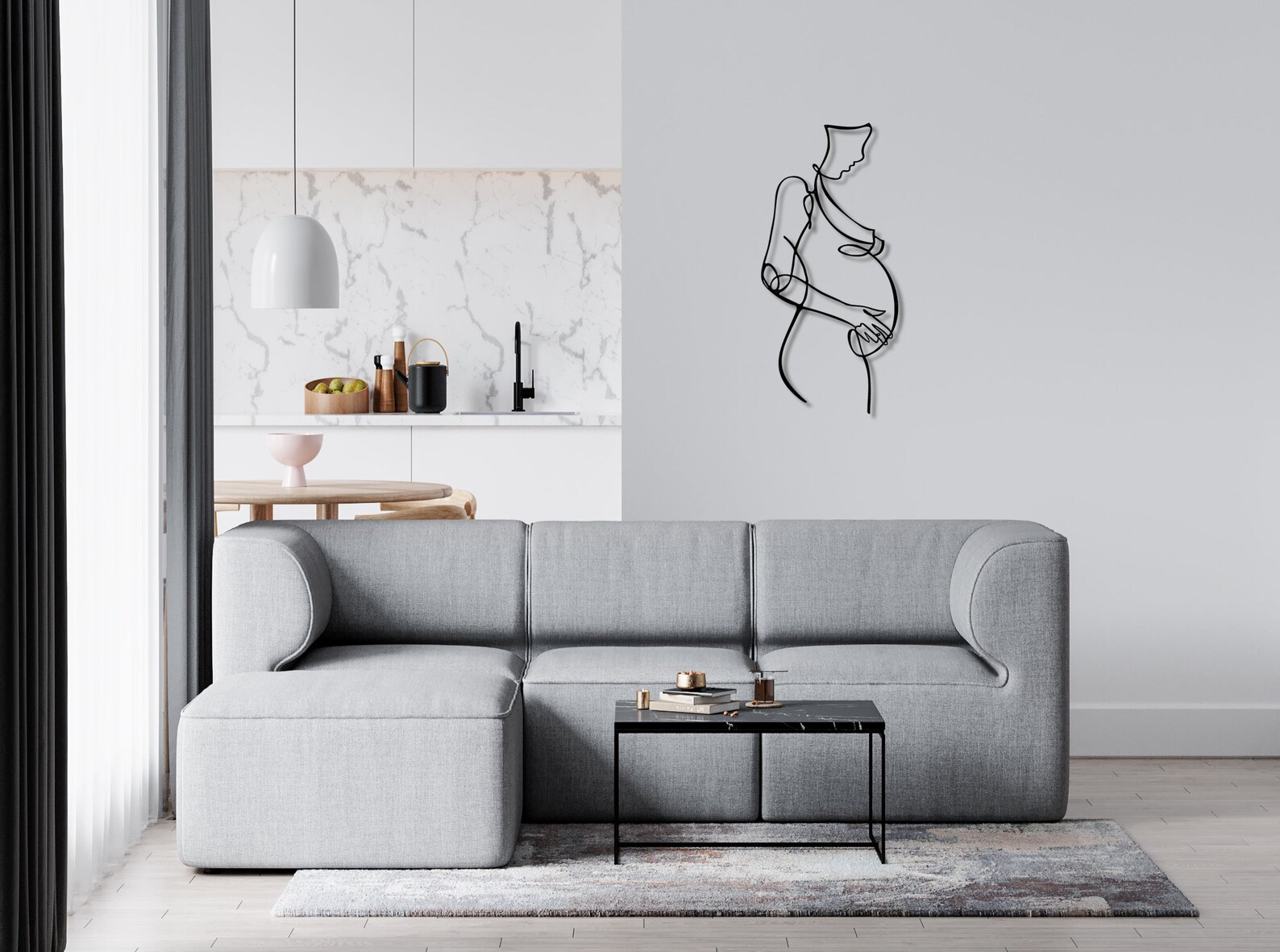 Metal Pregnant Woman Decor, Minimalist Line Art, Pregnant Decor, Metal ...