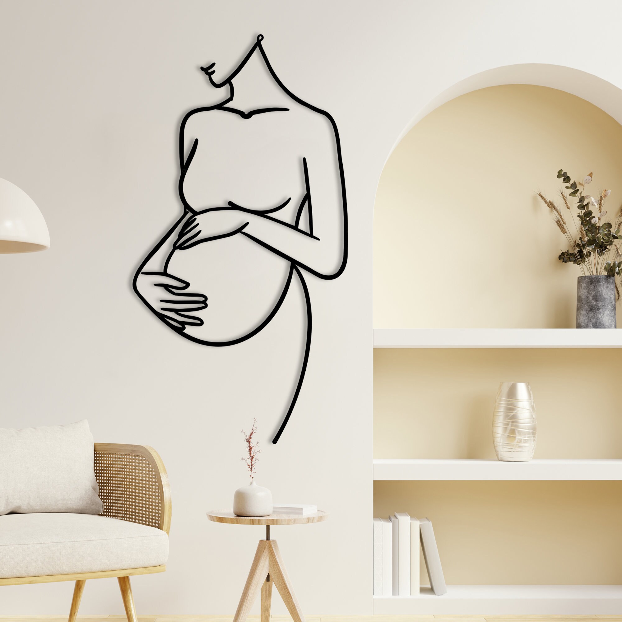 Metal Pregnant Woman Decor, Metal Wall Decor, Minimalist Line Art ...