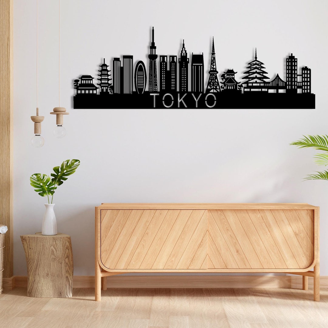 Tokyo City Metal Wall Decor, Minimalist Line Art, Tokyo Skyline Decor ...