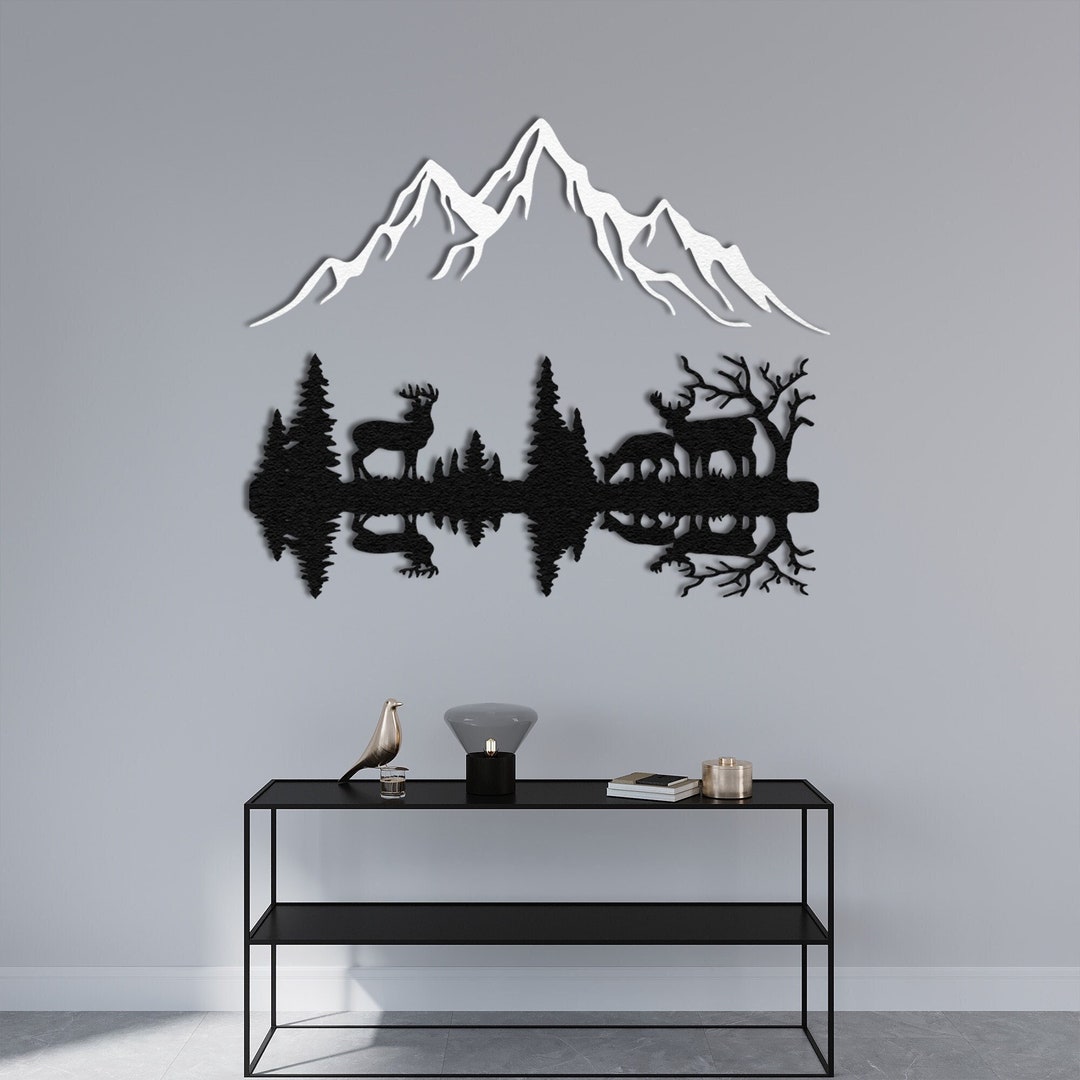 Metal Mountain Wall Decor, Mountain and Deers Metal Wall Decor, Hill ...