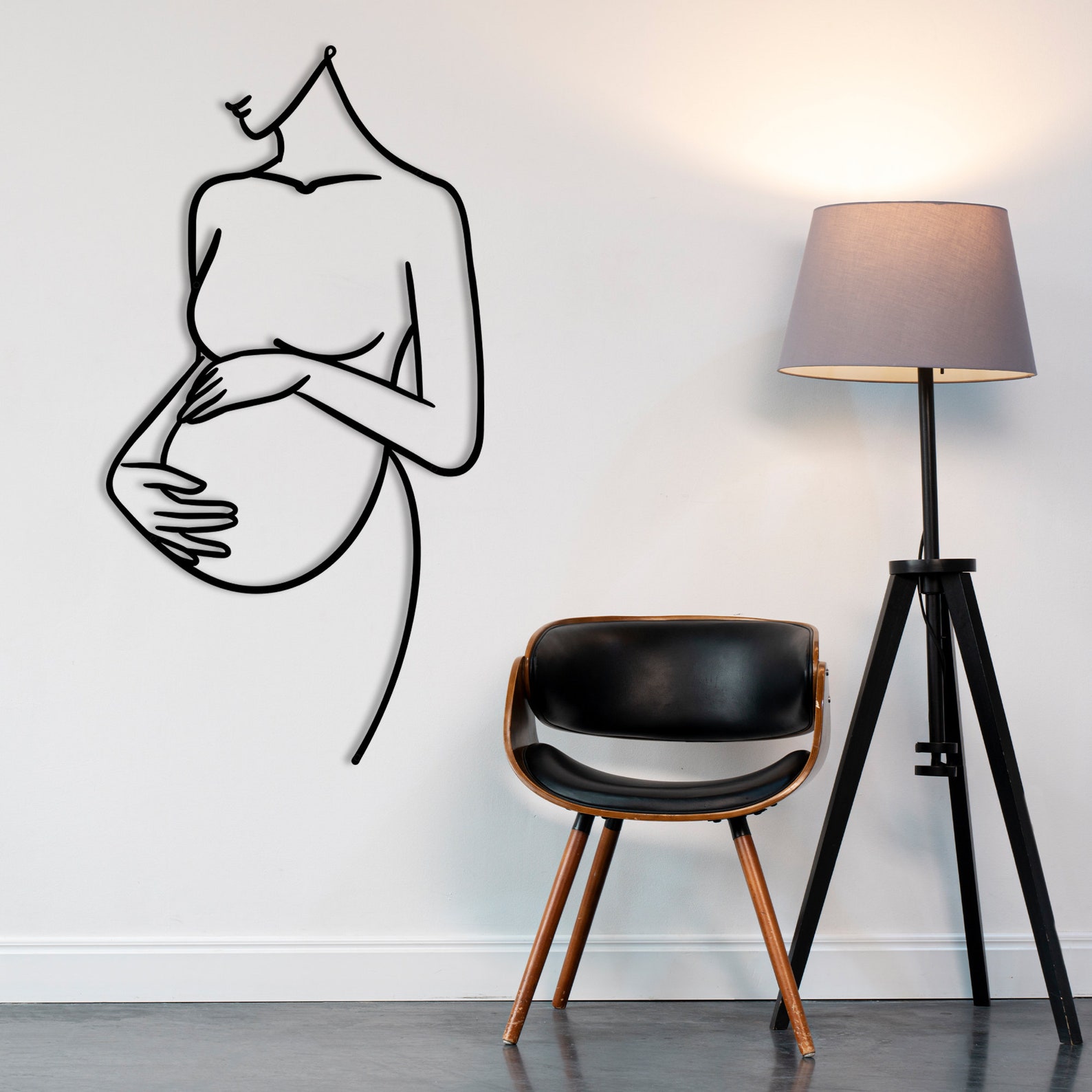 Metal Pregnant Woman Decor, Metal Wall Decor, Minimalist Line Art ...