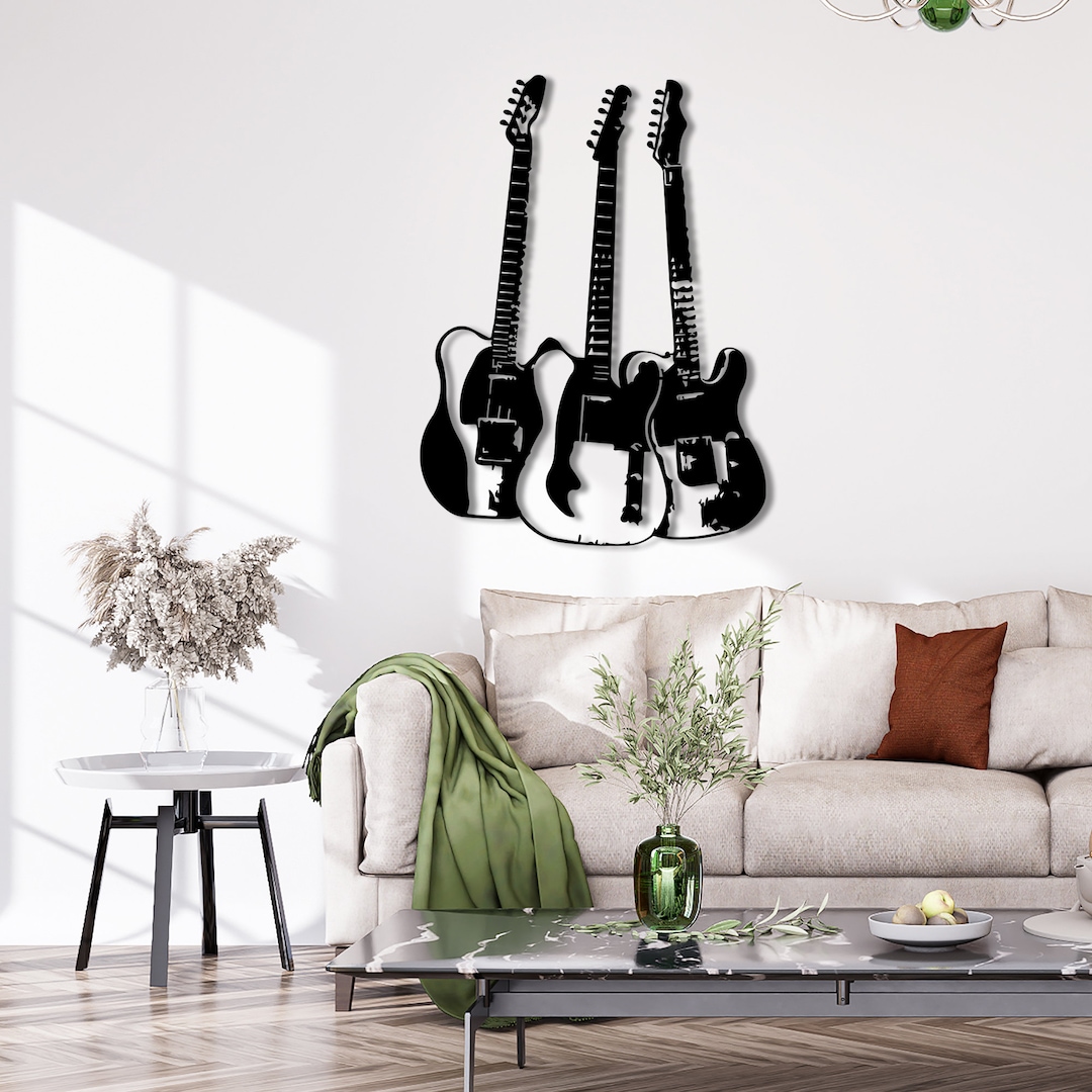 Metal Wall Decor, Metal Guitar Walll Decor, Music Wall Decor, Line Wall ...