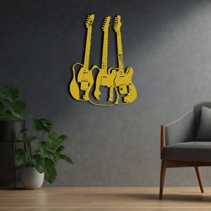 Metal Wall Decor, Metal Guitar Walll Decor, Music Wall Decor, Line Wall ...