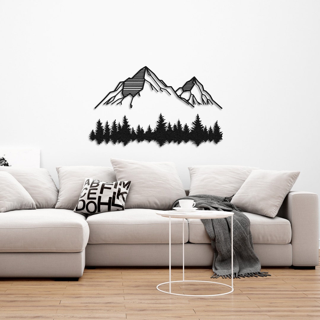 Mountain and Forest Metal Wall Decor, Mountain Metal Wall Art, Large ...