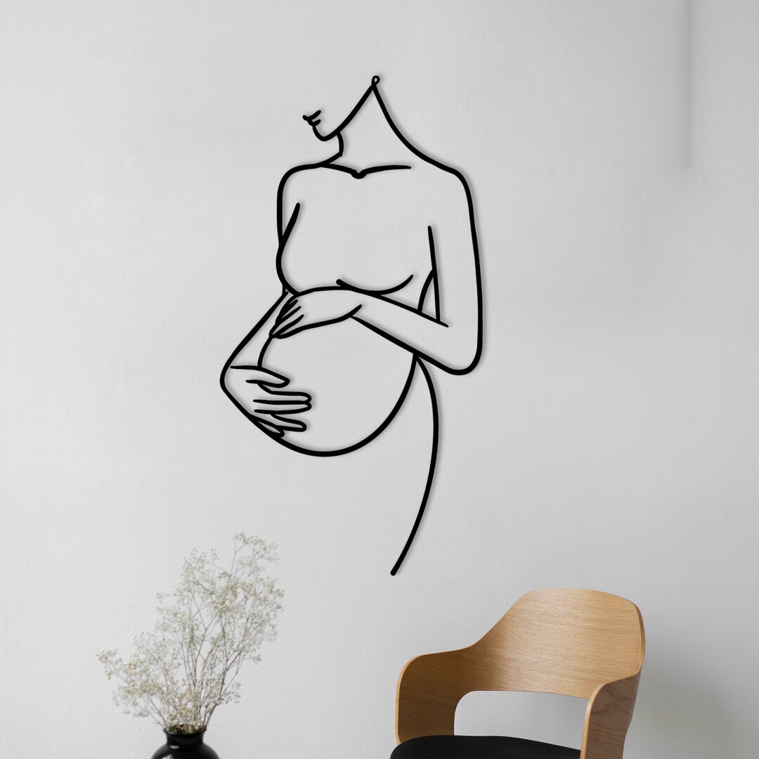 Metal Pregnant Woman Decor, Metal Wall Decor, Minimalist Line Art ...