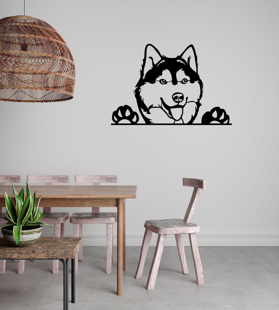 Siberian Husky Decor, Minimalist Line Art, Home Wall Art, Metal Animal ...