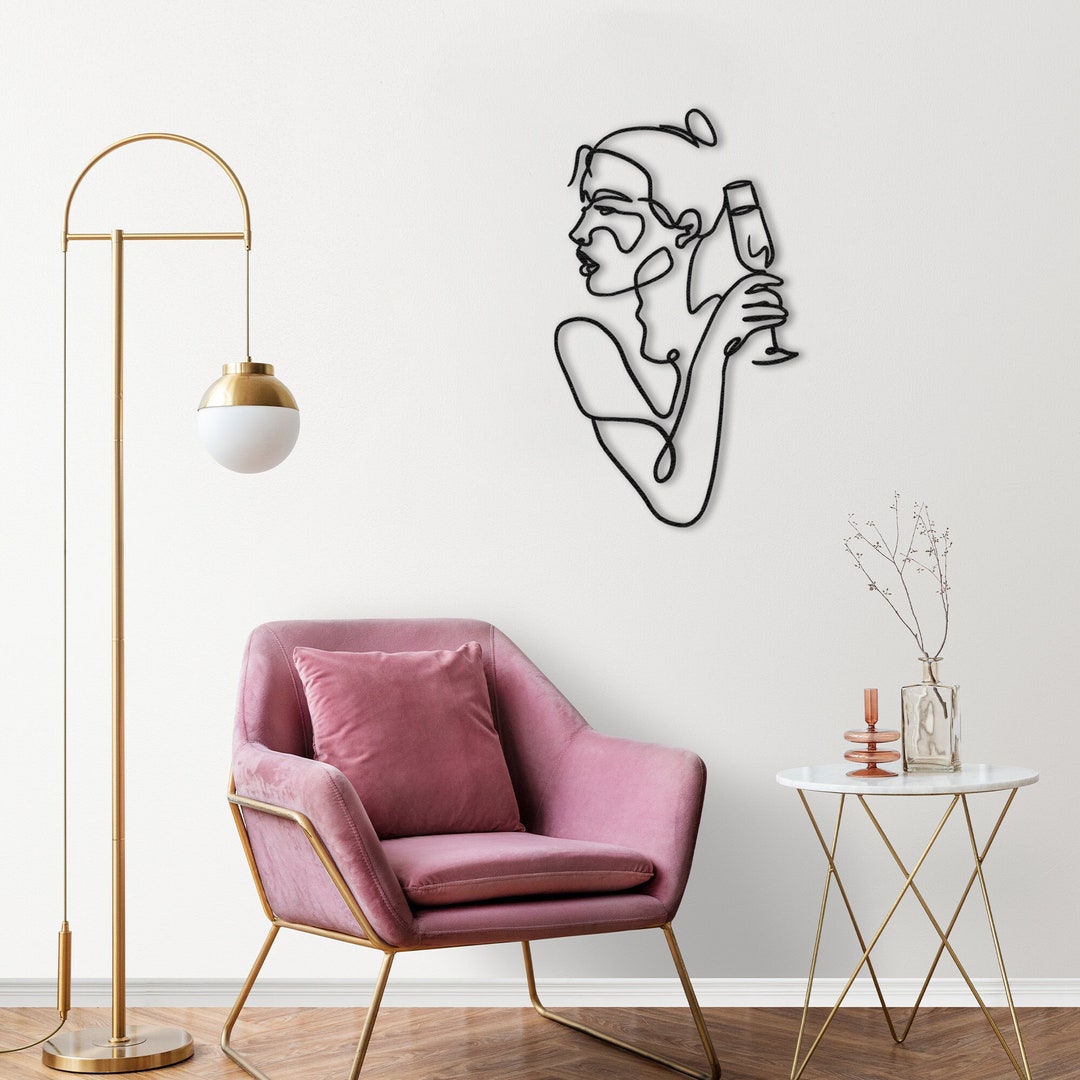 Metal Wall Decor Woman Drinking Champagne Home Decor Woman And