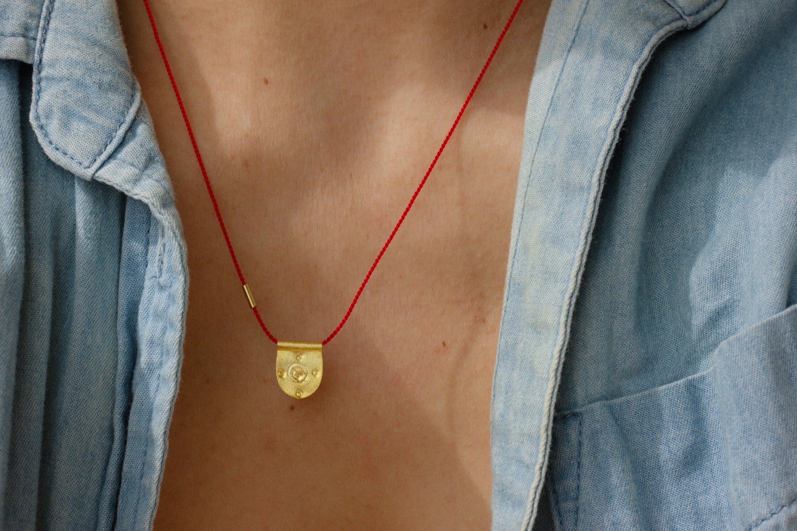 Silk Red String Talisman Necklace 925 Sterling Silver 24 K Gold Plated ...