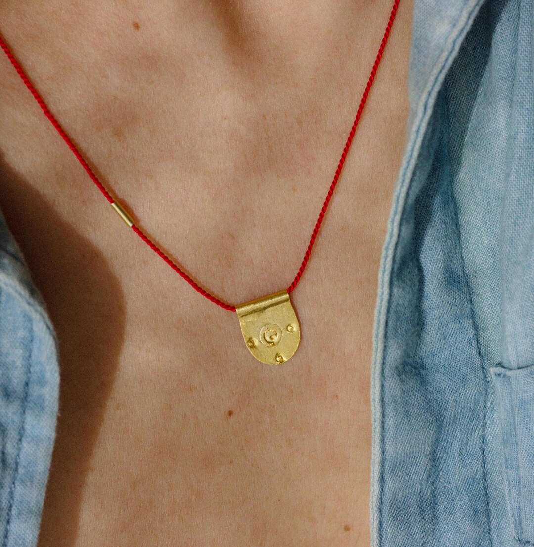 Silk Red String Talisman Necklace | 925 Sterling Silver 24 K Gold ...