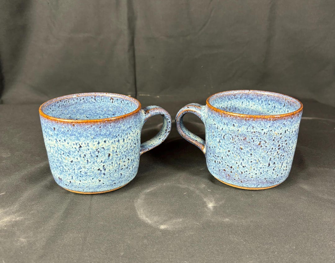 Set of 2 Handmade Blue Stoneware Mugs - Etsy
