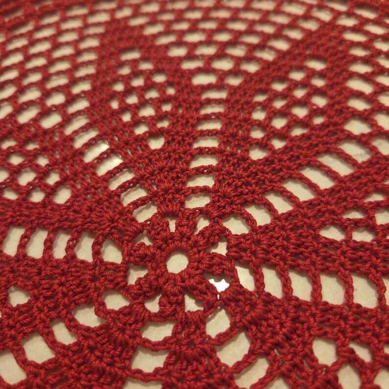 Handmade Crocheted Doily: Red & Black Cotton Table Centerpiece (21 ...