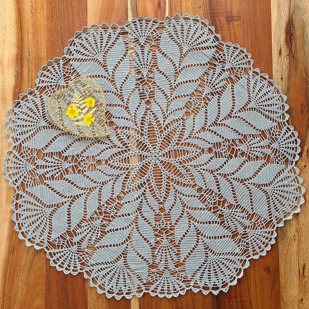 Handmade Crocheted Cotton Doily: 24" Gray Table Centerpiece - Etsy
