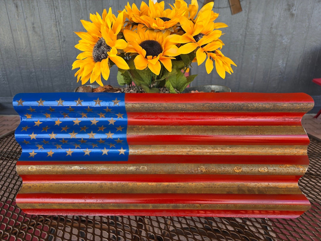 Metal American Flag, Rustic American Flag, Rusted Metal Flag ...