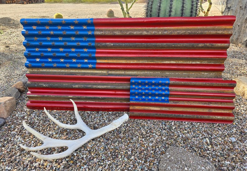 Metal American Flag, Rustic American Flag, Rusted Metal Flag ...