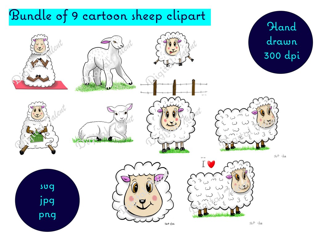 9 Cartoon Sheep Clipart Bundle. Kids Clipart, Funny Sheep Clipart, Cute ...