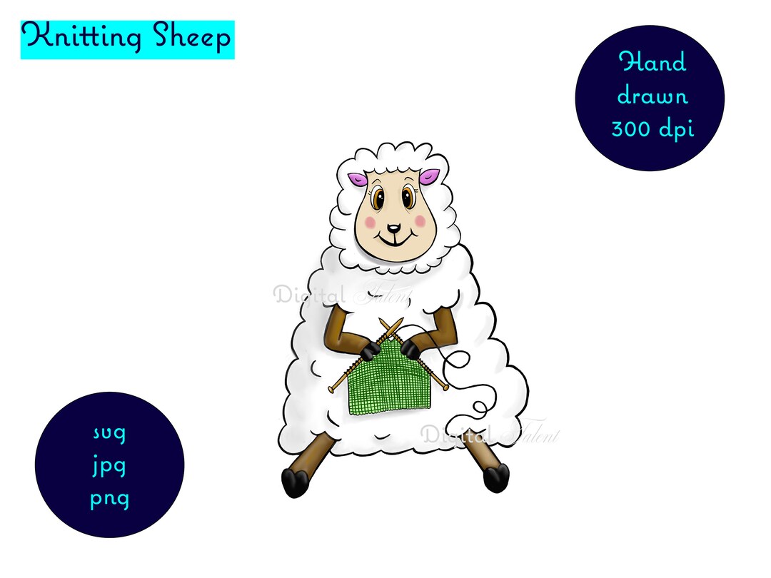 Hand Drawn Sheep Clipart, Cartoon Sheep Clipart, Sheep Knitting Clipart ...
